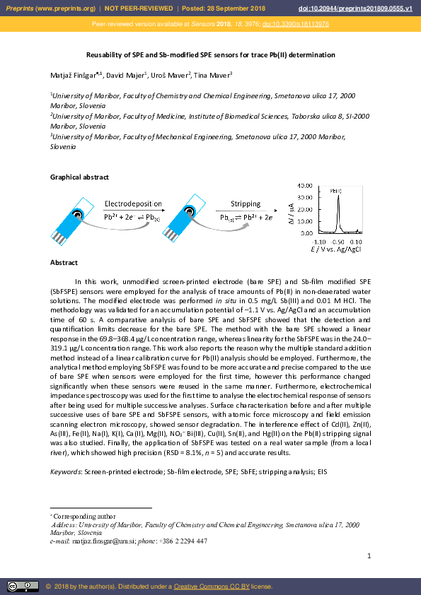 (PDF) Reusability of SPE and Sb-Mmodified SPE Sensors for Trace Pb(II ...
