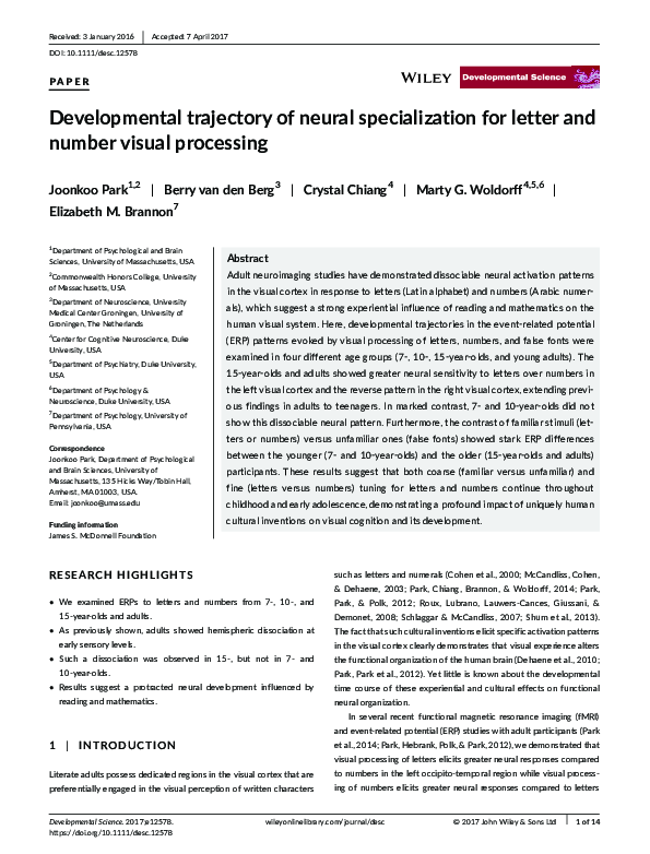 (PDF) Developmental trajectory of neural specialization for letter and ...