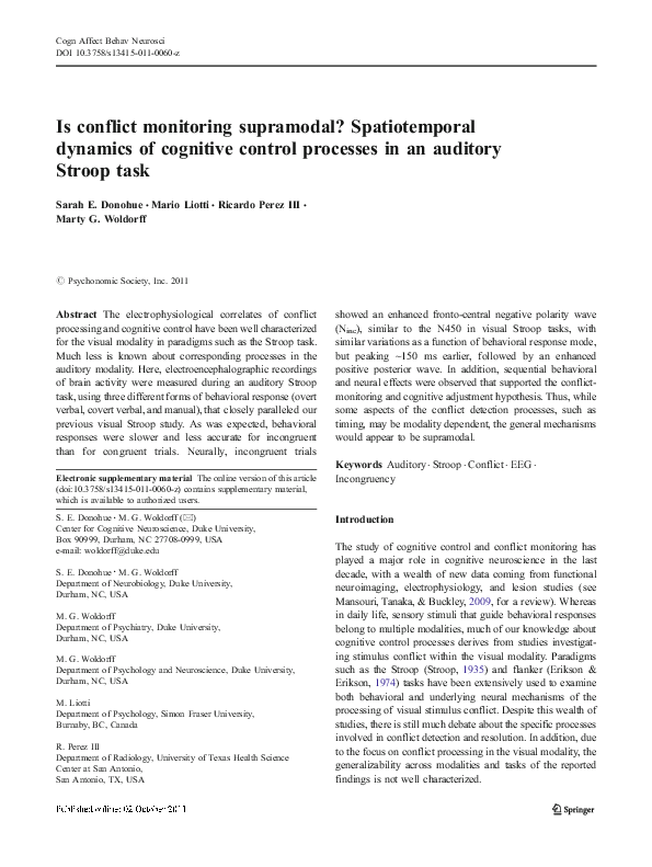 (PDF) Is conflict monitoring supramodal? Spatiotemporal dynamics of ...