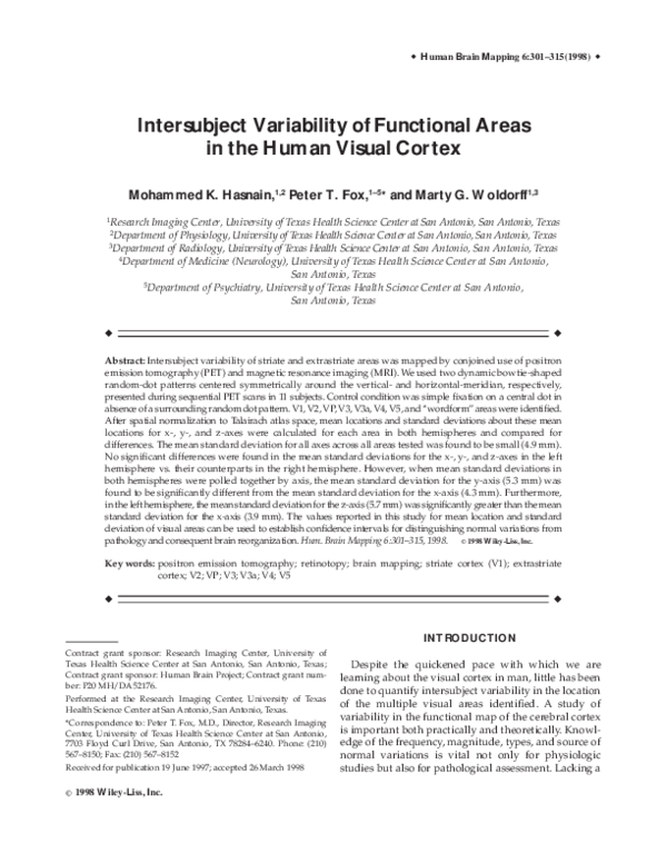 (PDF) Intersubject variability of functional areas in the human visual ...