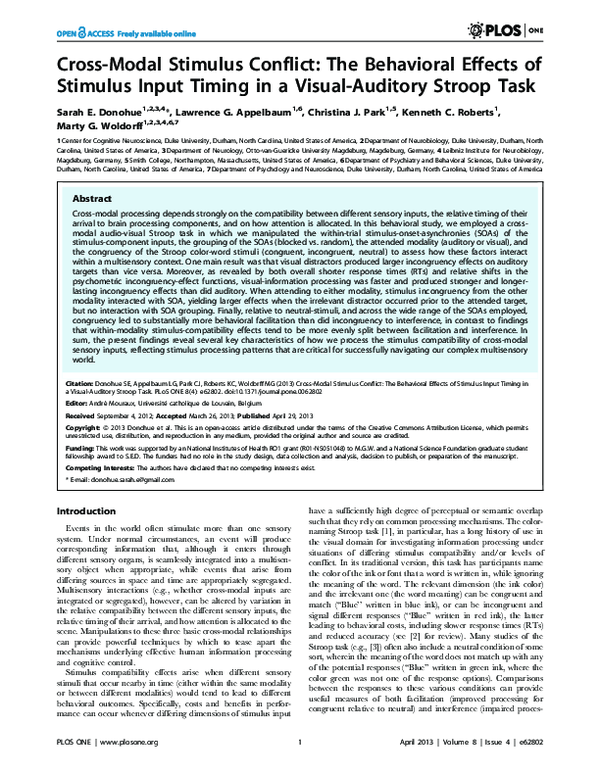 Pdf Cross Modal Stimulus Conflict The Behavioral Effects Of Stimulus Input Timing In A Visual