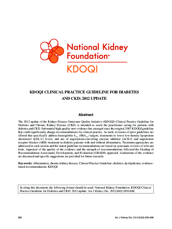(PDF) KDOQI CLINICAL PRACTICE GUIDELINE FOR DIABETES AND CKD: 2012 UPDATE