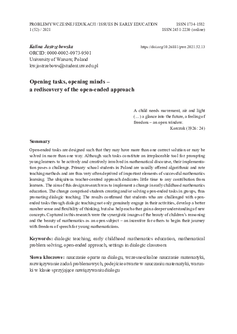 (PDF) Opening tasks, opening minds – a rediscovery of the open-ended ...