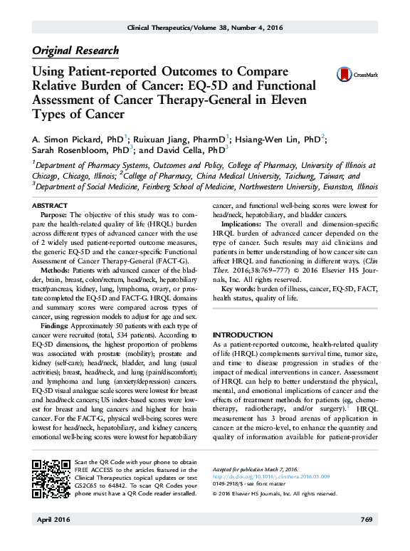 (PDF) Using Patient-reported Outcomes to Compare Relative Burden of ...