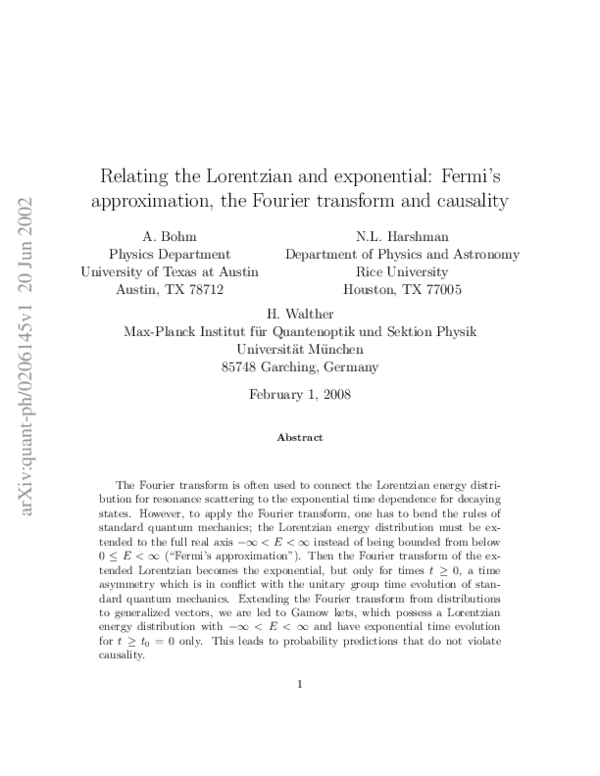 (PDF) Relating the Lorentzian and exponential: Fermi's approximation ...