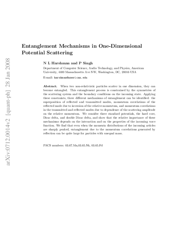 (PDF) Entanglement mechanisms in one-dimensional potential scattering ...