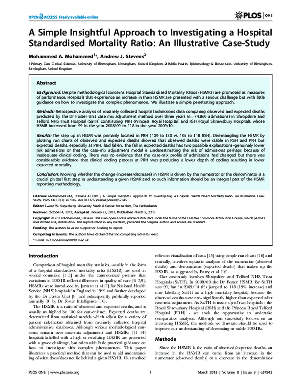 (PDF) A Simple Insightful Approach to Investigating a Hospital ...