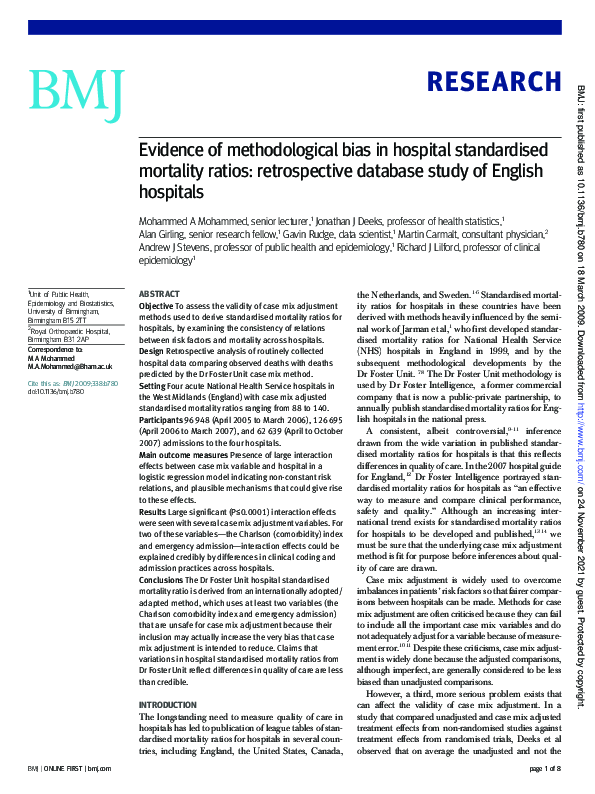 (PDF) Evidence of methodological bias in hospital standardised ...
