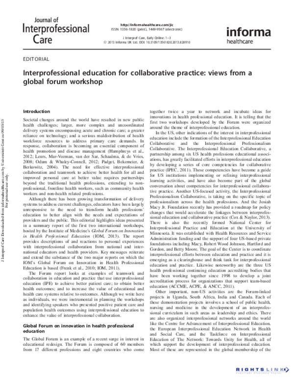 (PDF) Interprofessional education for collaborative patient-centred practice: an evolving ...