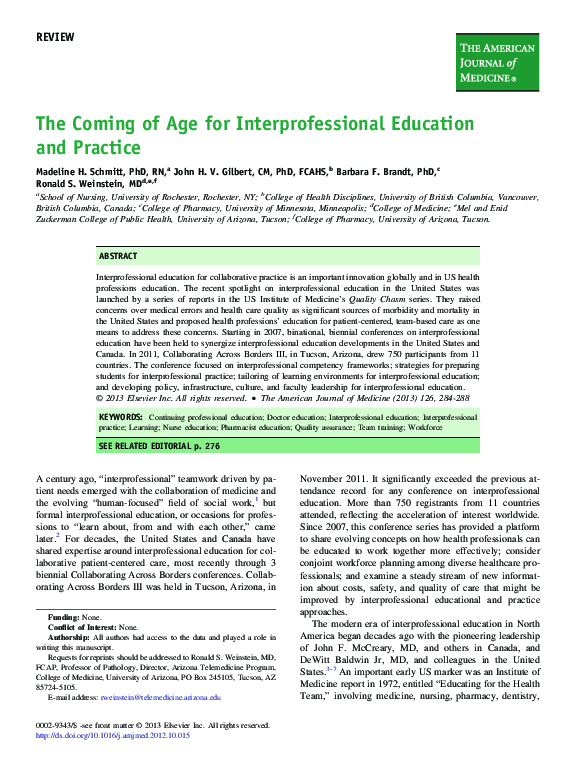 (PDF) The Coming of Age for Interprofessional Education and Practice