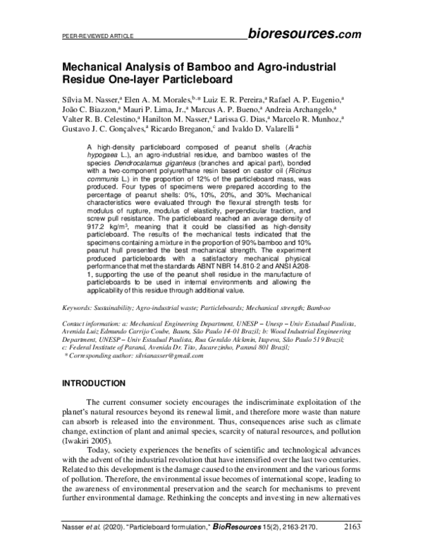 (PDF) Bamboo and Peanut Shell High-Density Particleboard