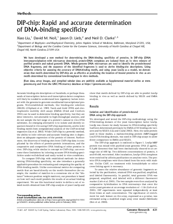 (PDF) DIP-chip: rapid and accurate determination of DNA-binding specificity
