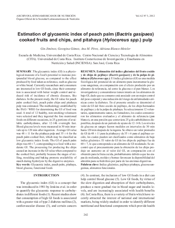(PDF) Estimation of glycaemic index of peach palm (Bactris gasipaes ...