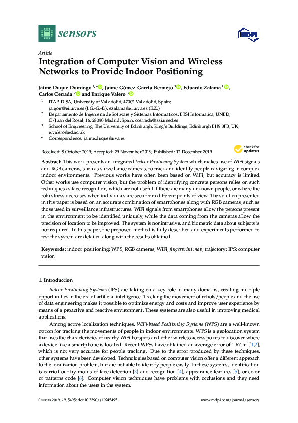(PDF) Integration of Computer Vision and Wireless Networks to Provide Indoor Positioning | Jaime ...