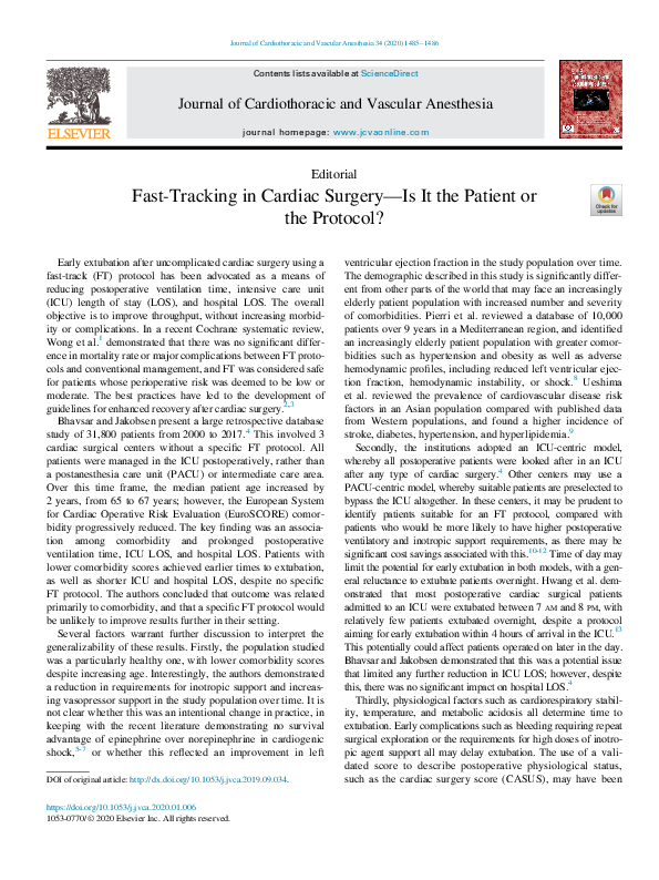 Fast tracking in cardiac surgery - is it the patient or the protocol?