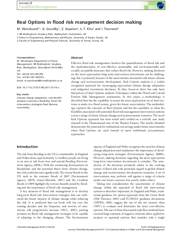 (PDF) Real Options in flood risk management decision making