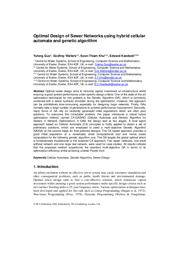 (PDF) Optimal Design of Sewer Networks using hybrid cellular automata ... (PDF) Optimal Design of Sewer Networks using hybrid cellular automata ...