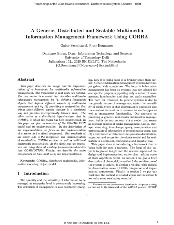Pdf A Generic Distributed And Scalable Multimedia Information Management Framework Using Corba