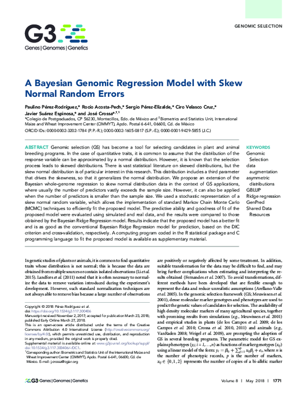 (PDF) A Bayesian Genomic Regression Model with Skew Normal Random Errors