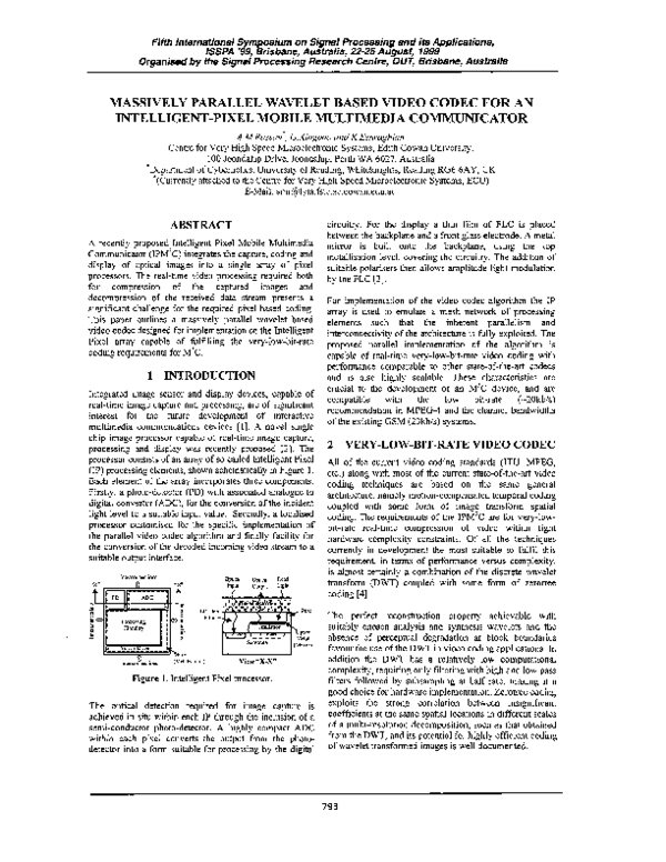 Pdf Massively Parallel Wavelet Based Video Codec For An Intelligent Pixel Mobile Multimedia