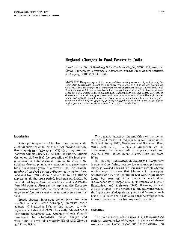 (PDF) Regional changes in food poverty in India