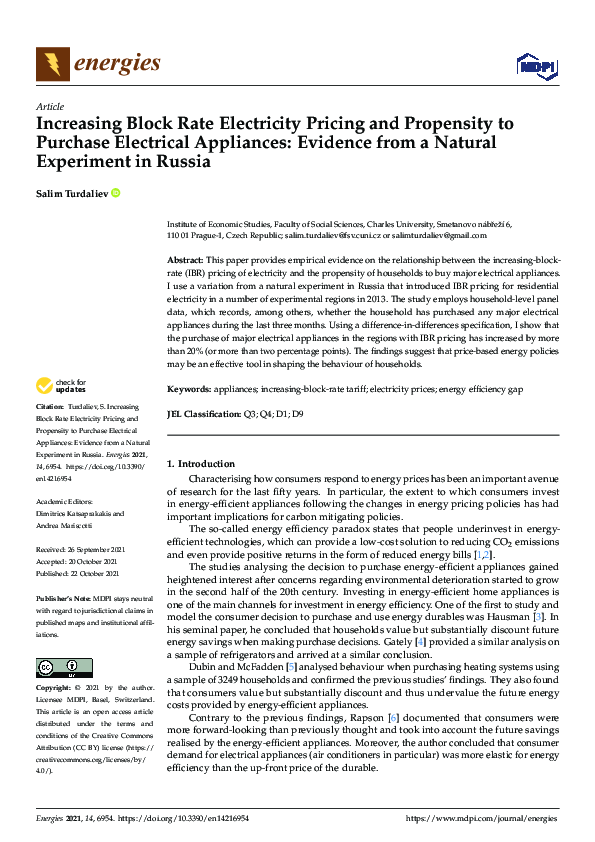 (PDF) Increasing Block Rate Electricity Pricing and Propensity to ...