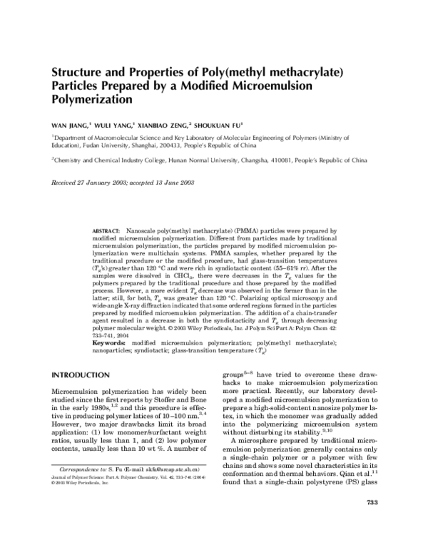 (PDF) Structure and properties of poly(methyl methacrylate) particles ...