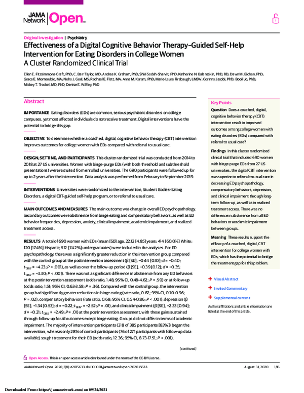 (PDF) Effectiveness of a Digital Cognitive Behavior Therapy–Guided Self ...