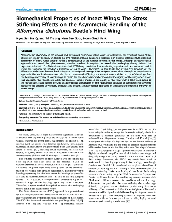 (PDF) Biomechanical Properties of Insect Wings: The Stress Stiffening ...
