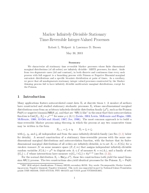 (PDF) Markov Infinitely-Divisible Stationary Time-Reversible Integer-Valued Processes