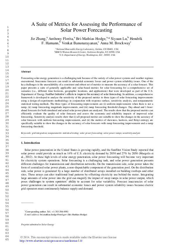 Pdf A Suite Of Metrics For Assessing The Performance Of Solar Power