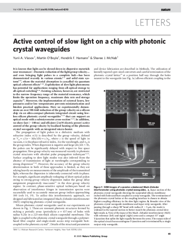 (PDF) Active control of slow light on a chip with photonic crystal waveguides
