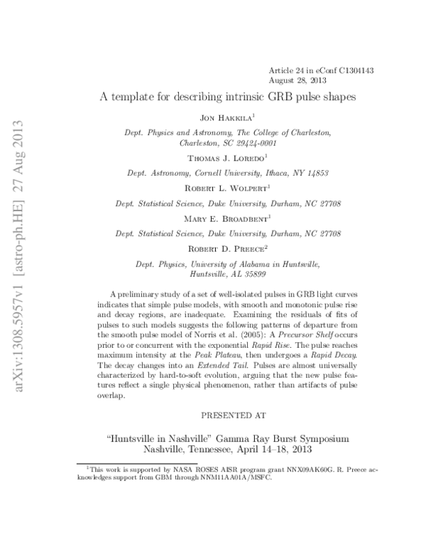 (PDF) A template for describing intrinsic GRB pulse shapes