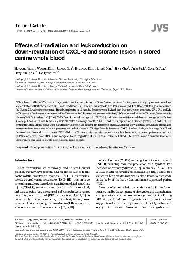 (PDF) Effects of irradiation and leukoreduction on down-regulation of ...