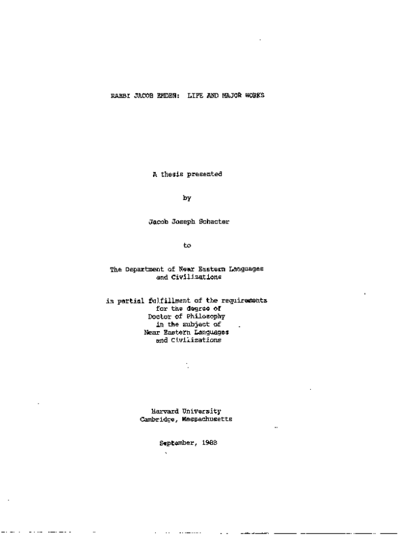 (PDF) Jacob J. Schacter, “Rabbi Jacob Emden: Life and Major Works,” (PhD Dissertation, Harvard ...