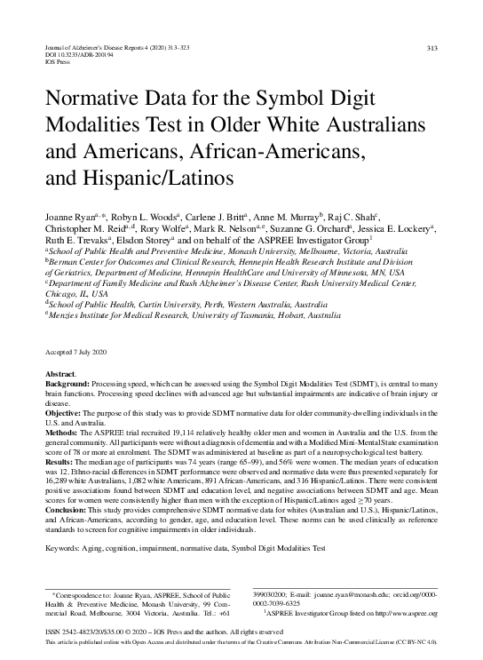 (PDF) Normative Data for the Symbol Digit Modalities Test in Older ...
