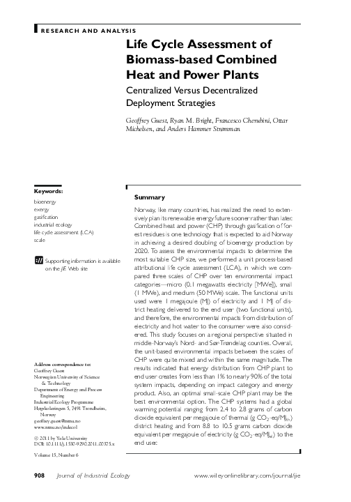 (PDF) Life Cycle Assessment of Biomass‐based Combined Heat and Power Plants