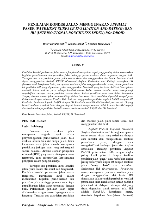 (PDF) Penilaian Kondisi Jalan Menggunakan Asphalt Paser (Pavement ...