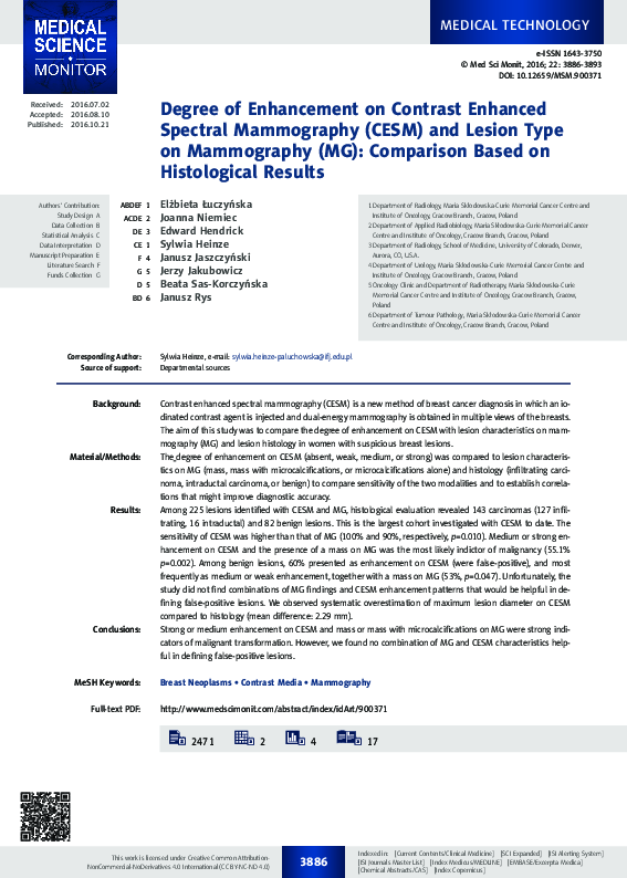 (PDF) Degree of Enhancement on Contrast Enhanced Spectral Mammography ...