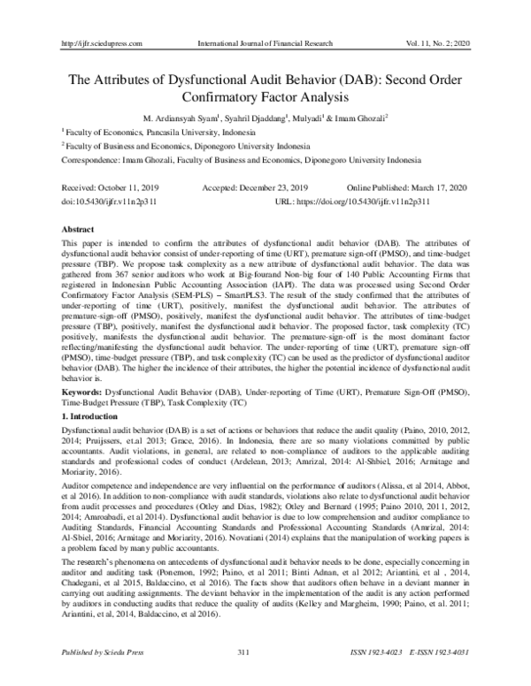 (PDF) The Attributes of Dysfunctional Audit Behavior (DAB): Second ...