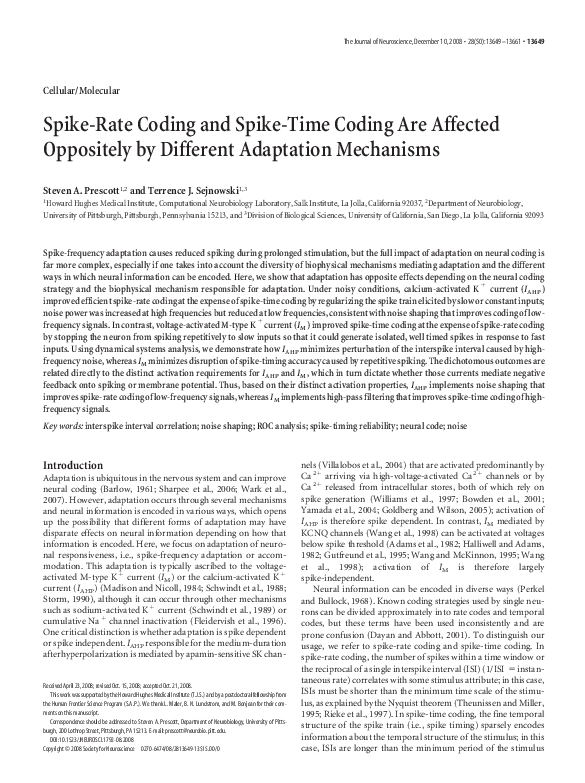 Pdf Spike Rate Coding And Spike Time Coding Are Affected Oppositely