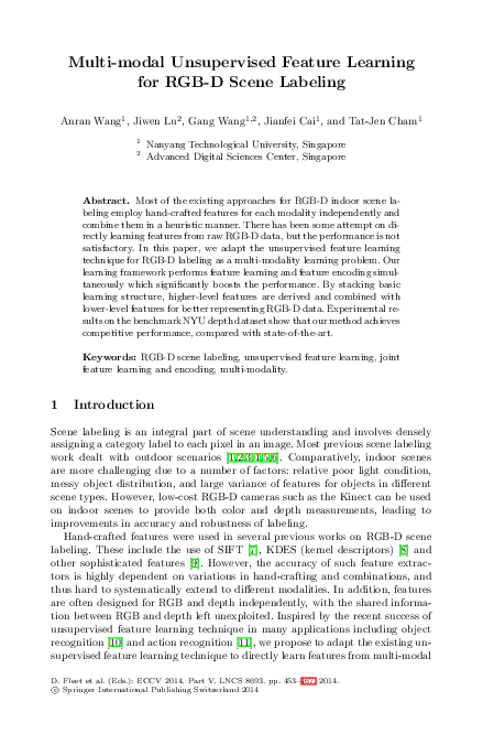 (PDF) Multi-modal unsupervised feature learning for RGB-D scene labeling | Anran Wang - Academia.edu