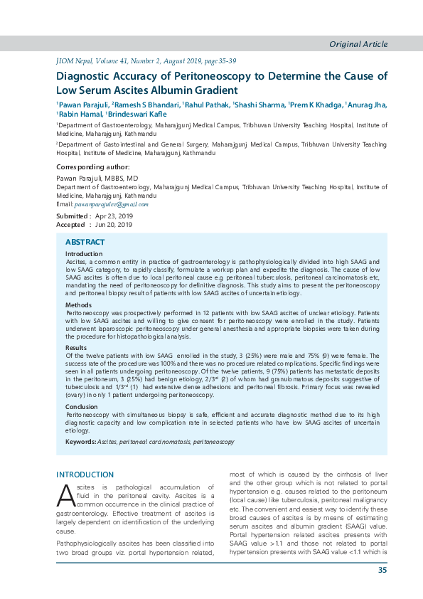 (PDF) Diagnostic Accuracy of Peritoneoscopy to Determine the Cause of ...