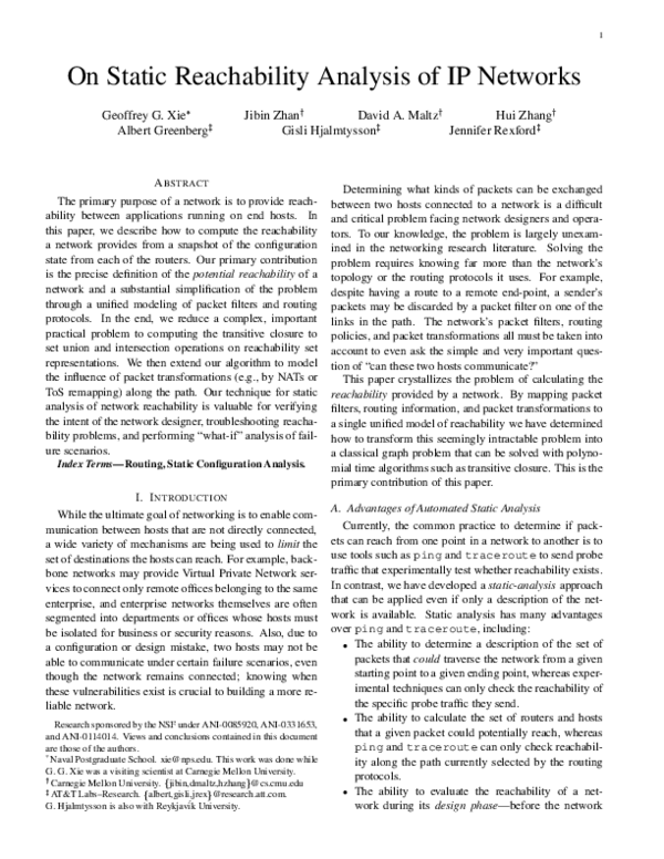 Pdf On Static Reachability Analysis Of Ip Networks