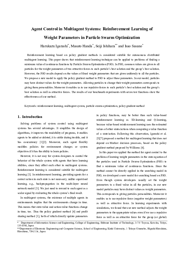 (PDF) Agent Control in Multiagent Systems: Reinforcement Learning of Weight Parameters in ...