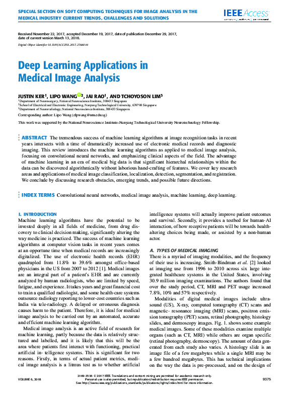 (PDF) Deep Learning Applications in Medical Image Analysis