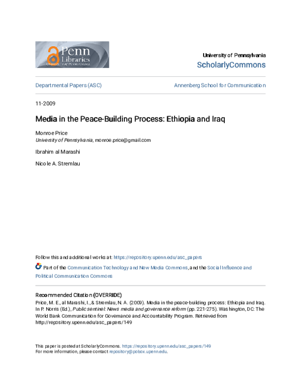 (PDF) Media in the Peace-Building Process: Ethiopia and Iraq