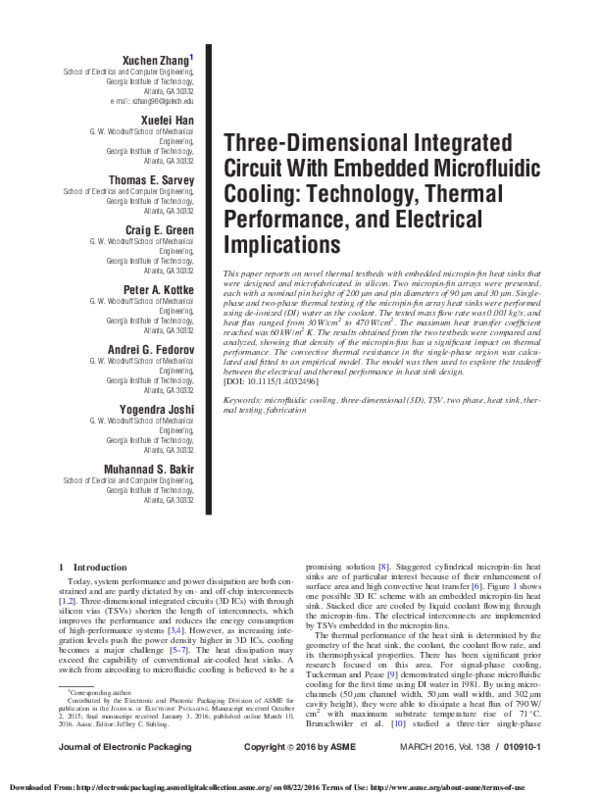 (PDF) 3D IC With Embedded Microfluidic Cooling: Technology, Thermal ...