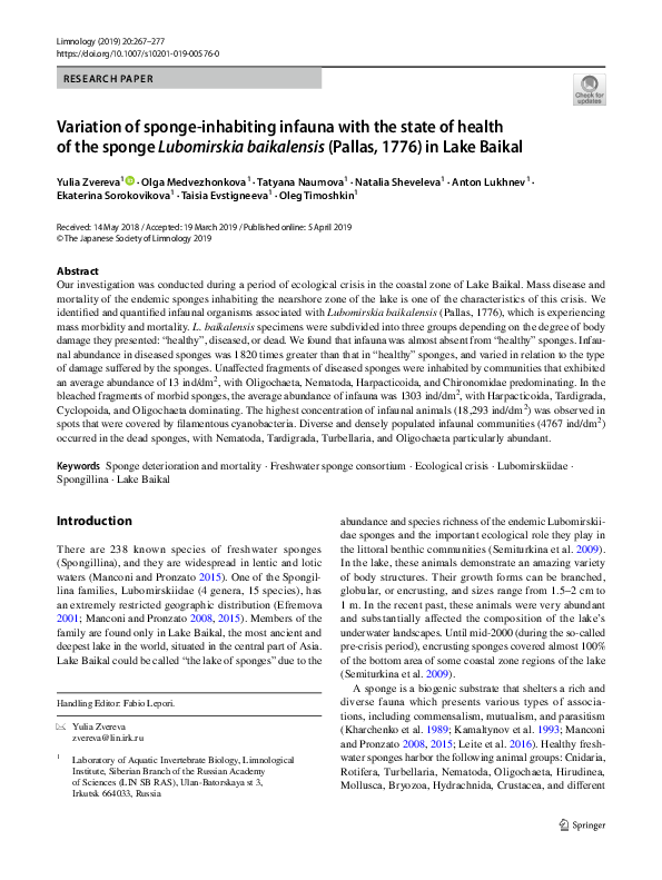 (PDF) Variation of sponge-inhabiting infauna with the state of health ...