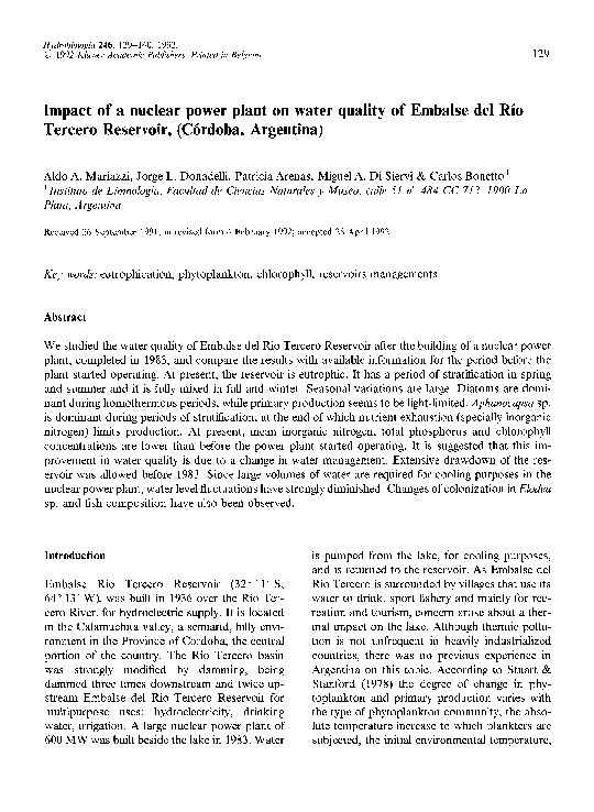 (PDF) Impact of a nuclear power plant on water quality of Embalse del R ...